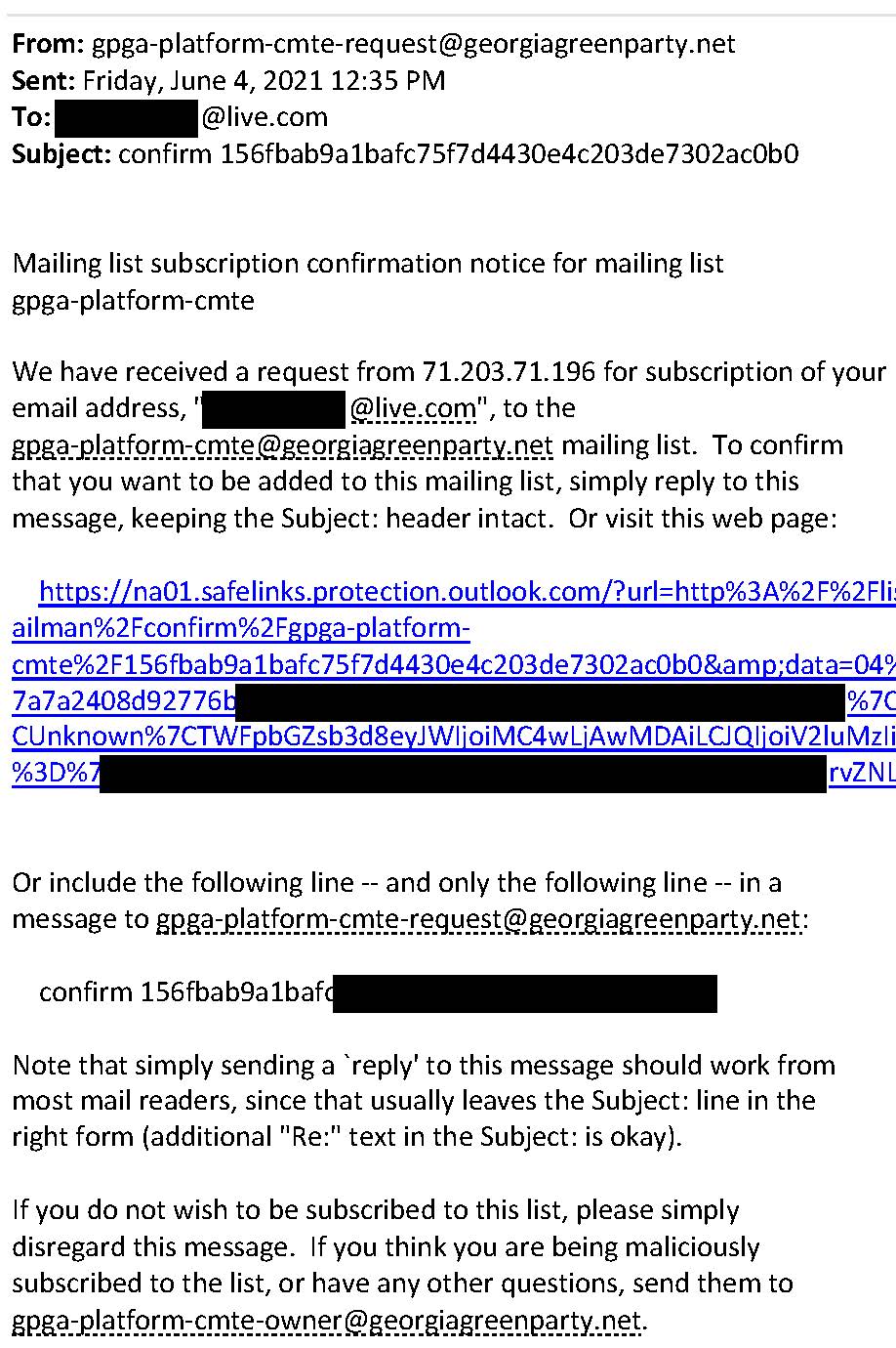 Request to Join the Platform Committee Working List – Georgia Green Party